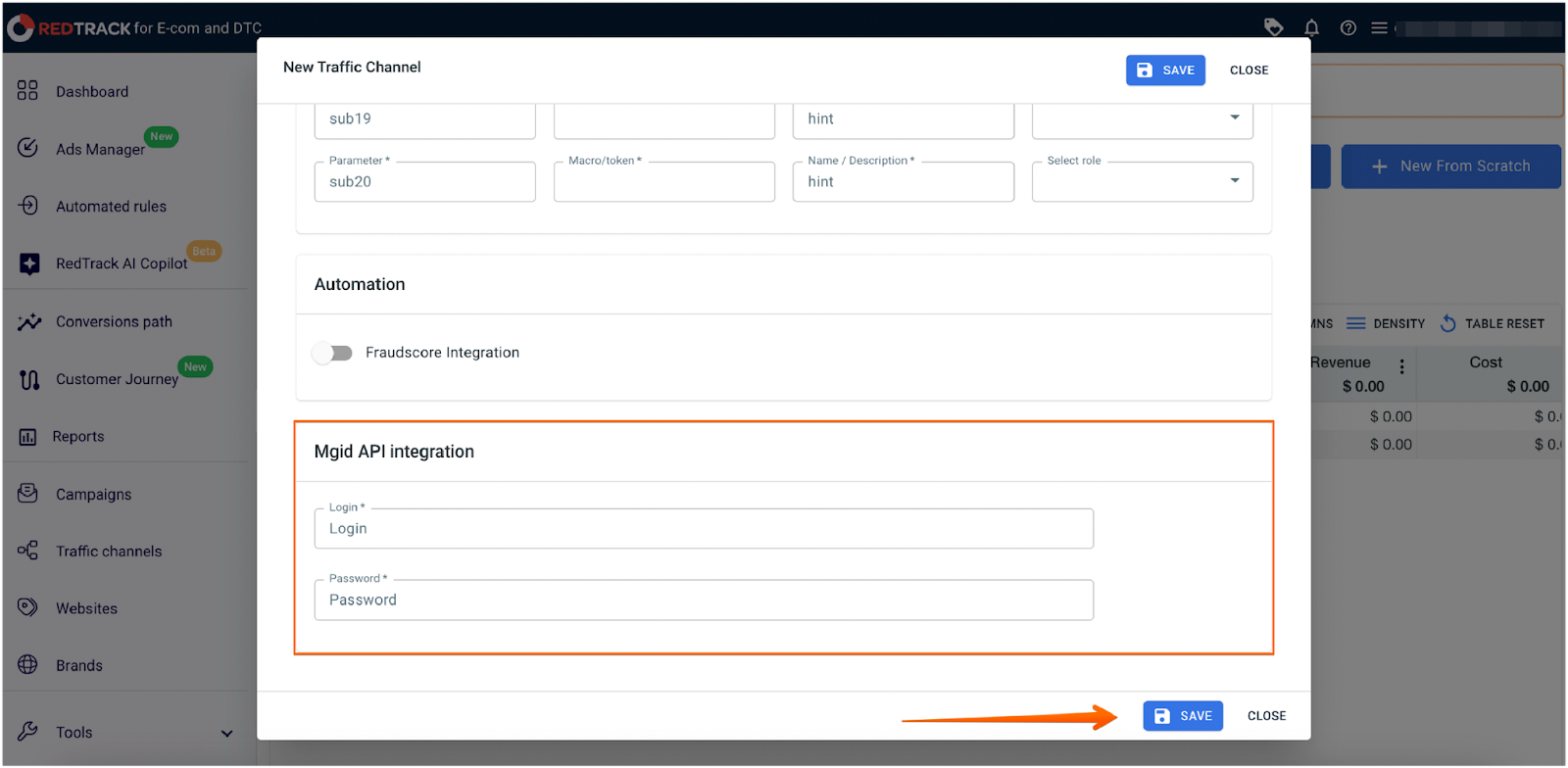 RedTrack Tracker Integration in MGID Ads